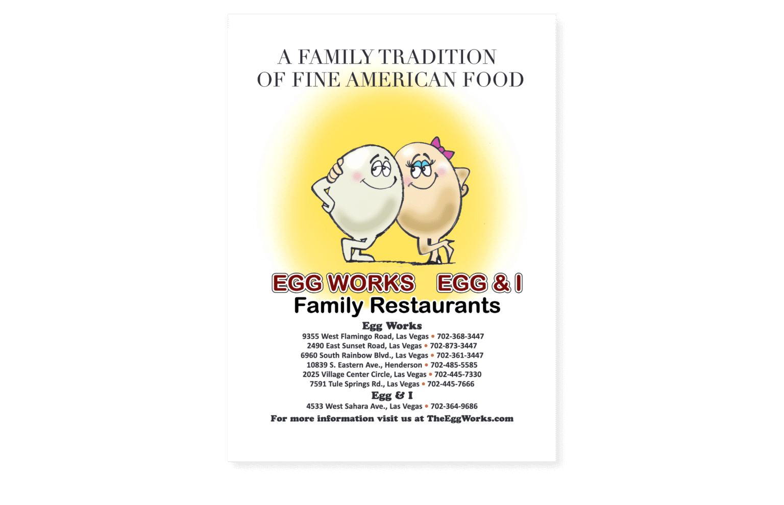 Egg Works Menu - Eggworks and Egg & I Las Vegas Family Restaurants